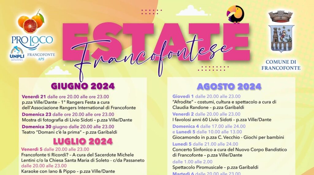 Francofonte Kesä 2024: Tapahtumakalenteri - italiani.it